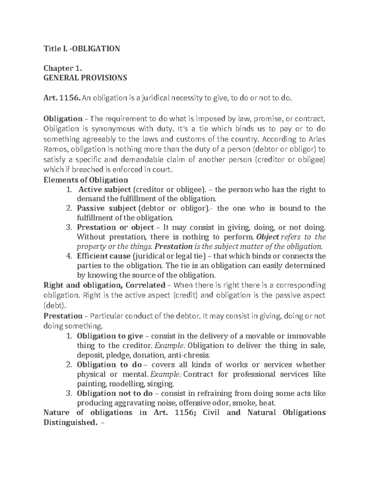 Article 1156 - Lecture notes 1 - Title I. -OBLIGATION Chapter 1 ...