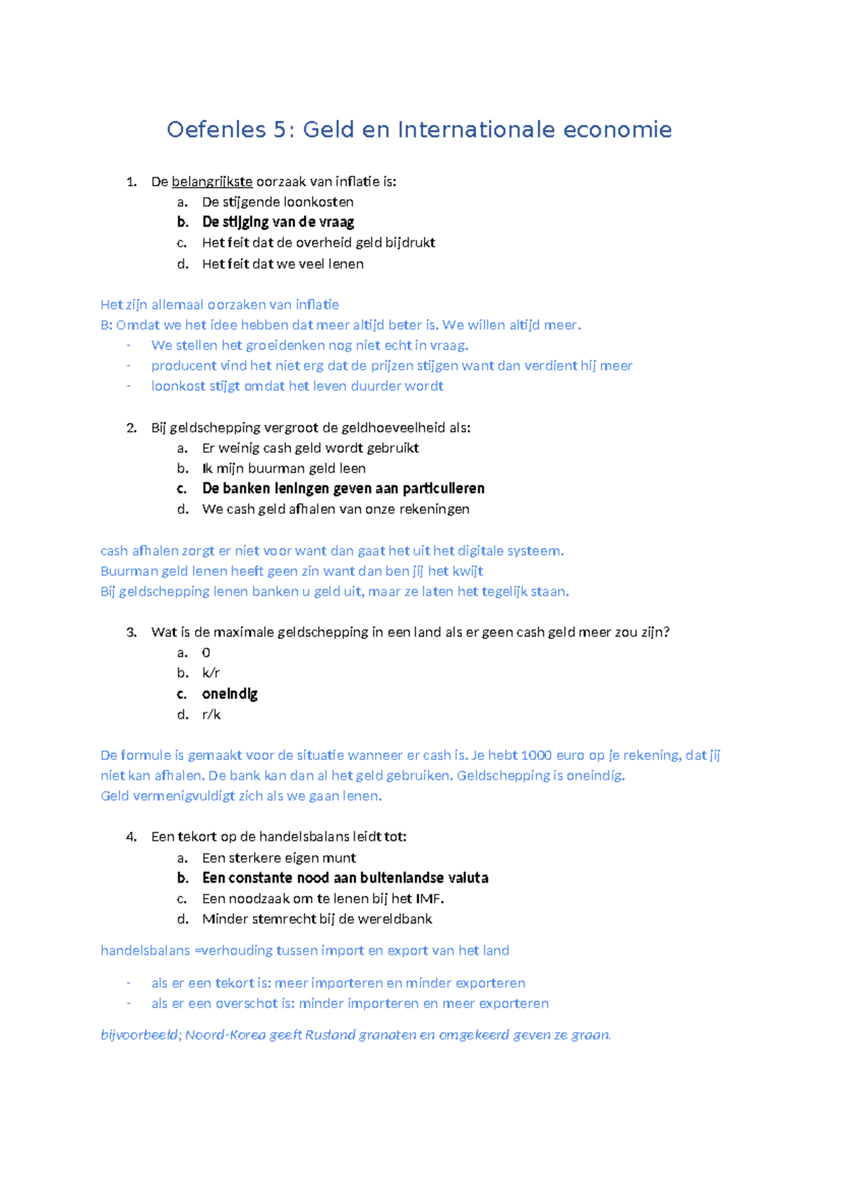 Oefenles 5 geld en handel - Oefenles 5: Geld en Internationale economie ...