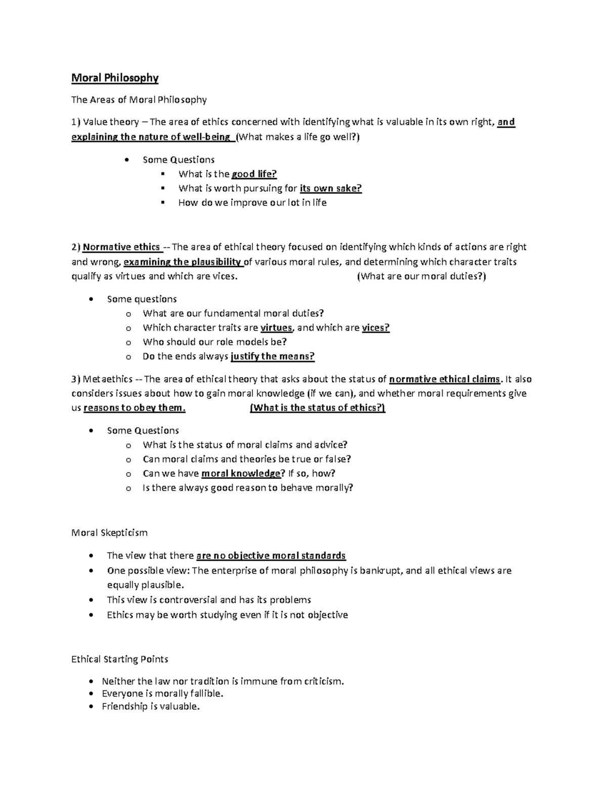 Moral philosophy - (What are our moral duties?) Some questions o What ...