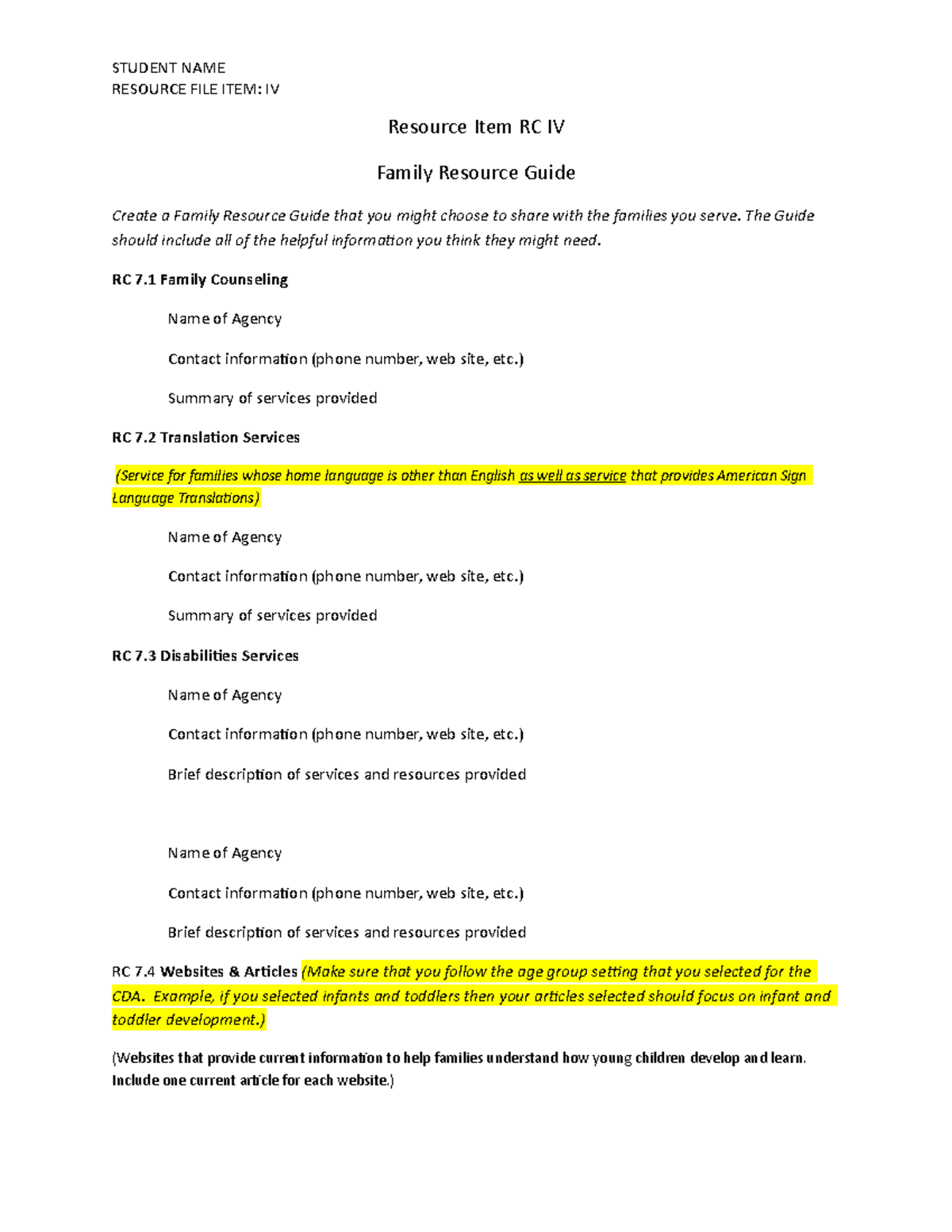 Ec100 module 5 family resource 2020 - STUDENT NAME RESOURCE FILE ITEM ...