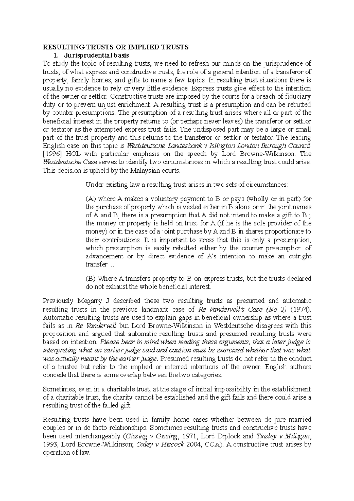 Resulting trusts 13 April 2020 - RESULTING TRUSTS OR IMPLIED TRUSTS ...