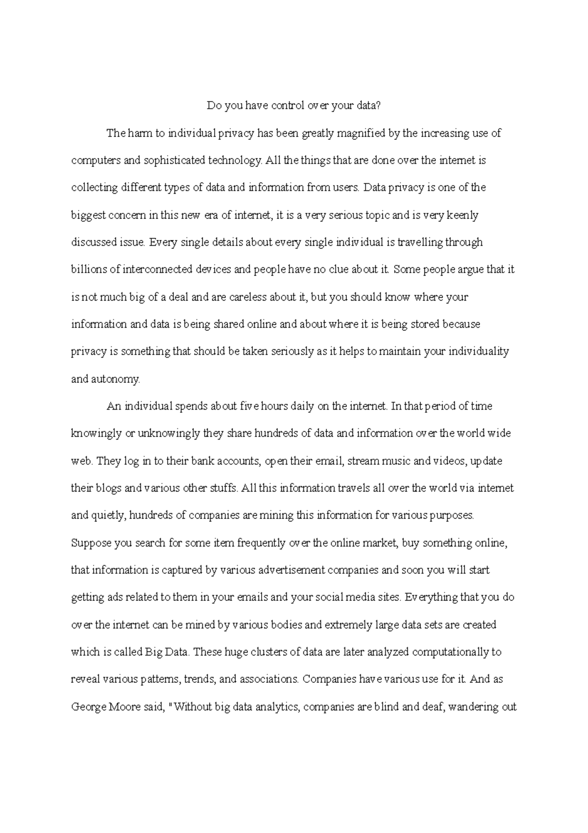 Control over data - Grade: A- Do you have control over your data? The ...