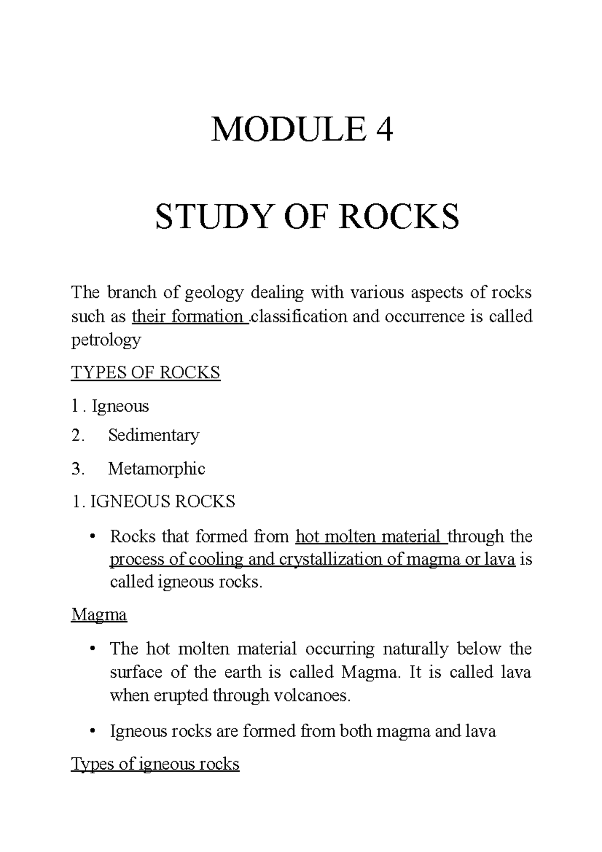 M4 - Rocks as aggregates of minerals. Basic concepts- igneous ...