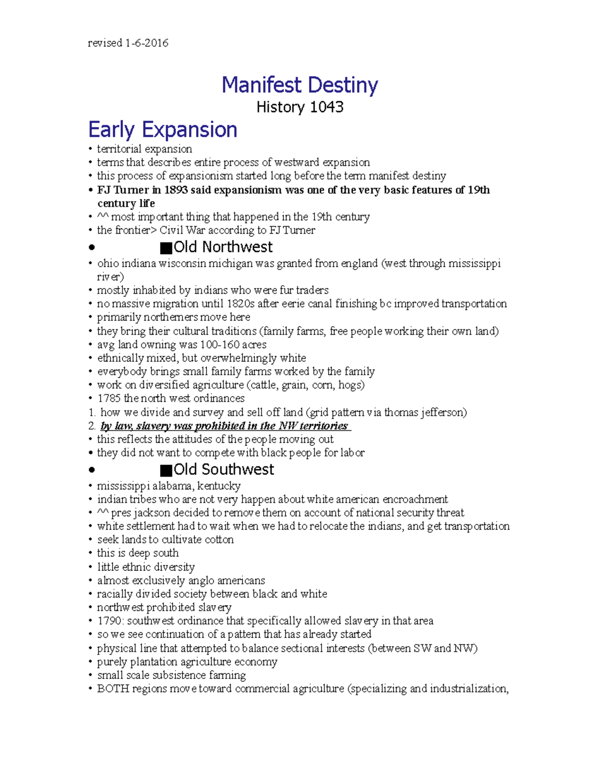 Manifest Destiny - professor hansen - revised 1-6-2016 Manifest Destiny ...
