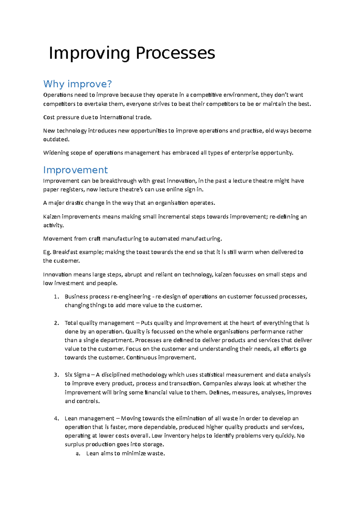 Process Improvement Lecture - Improving Processes Why improve ...