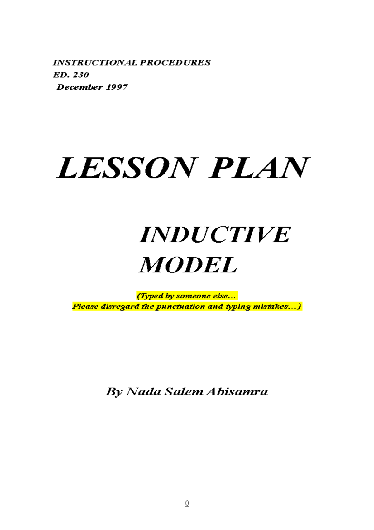 Simple Lesson Plan - 0 INSTRUCTIONAL PROCEDURES ED. 230 December 1997 ...