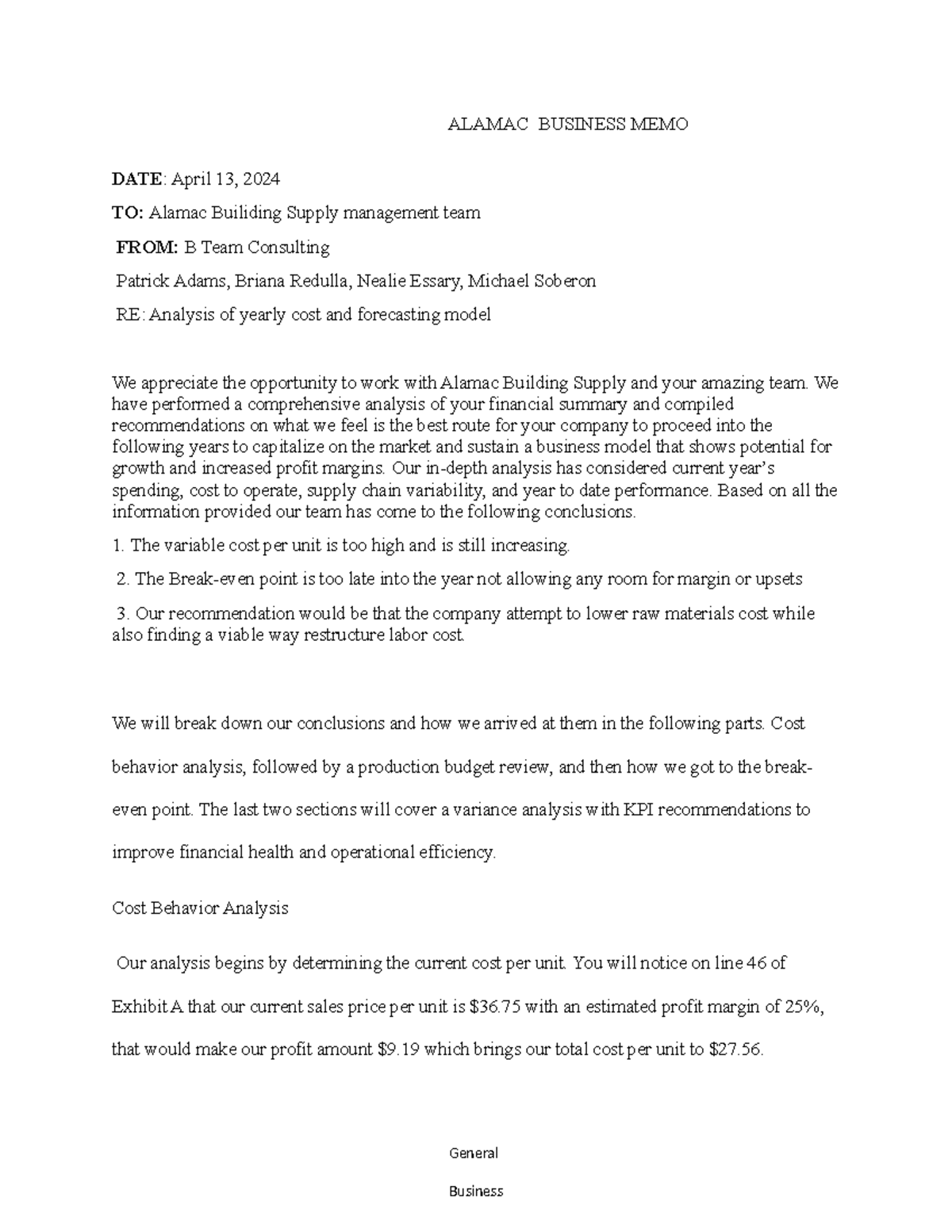 Alamac Business MEMO - General Business ALAMAC BUSINESS MEMO DATE ...