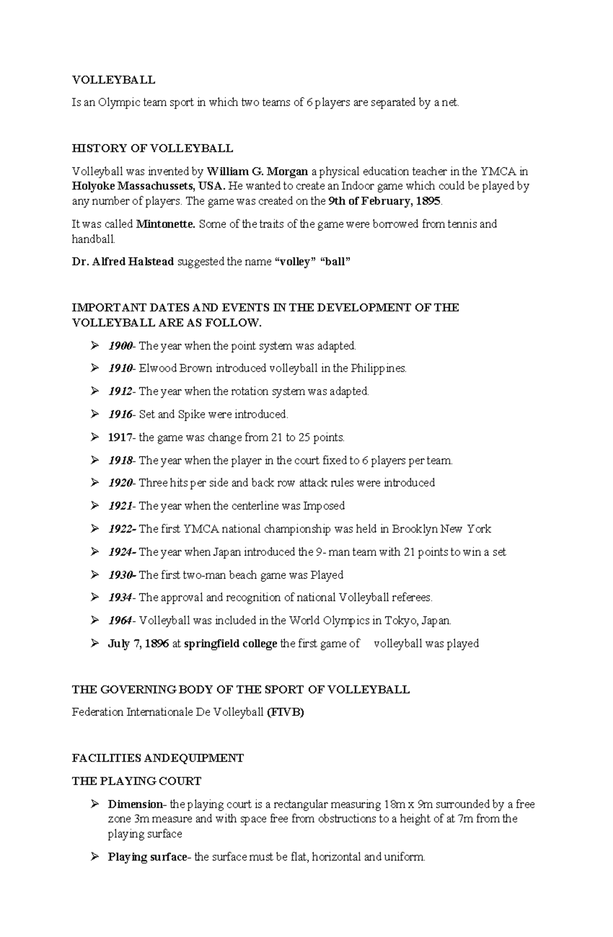 Volleyball- Handouts - VOLLEYBALL Is an Olympic team sport in which two ...