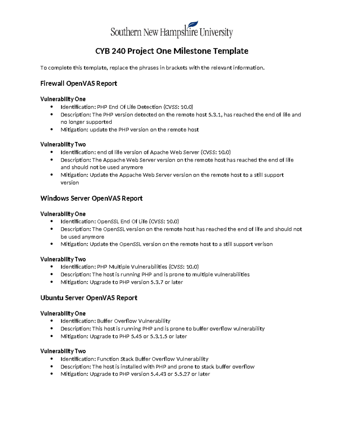 Cyb 240 Project One Cyb 240 Project One Milestone Template To