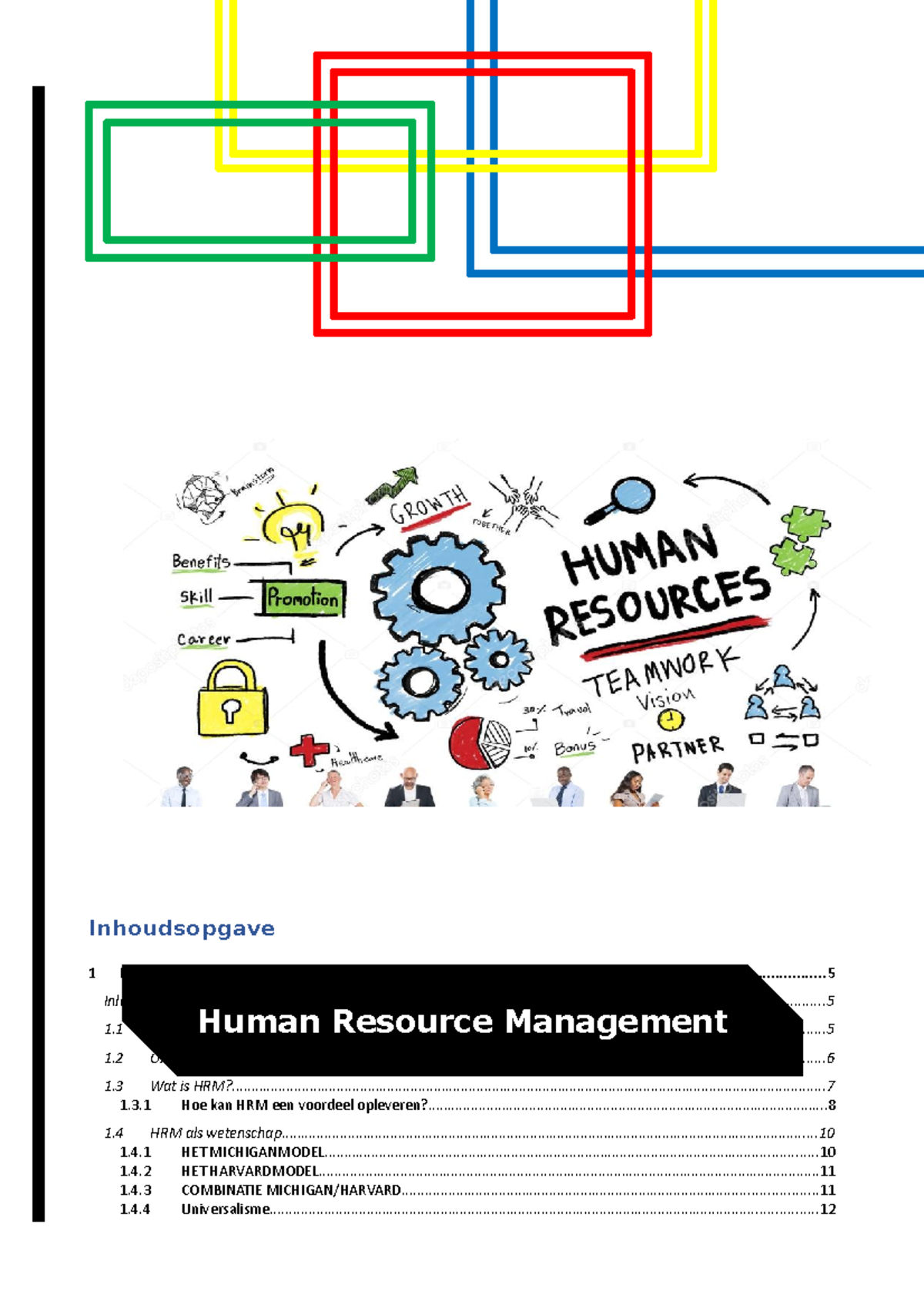 Samenvatting HRM - Handboek HRM - Inhoudsopgave 1 Hoofdstuk 1 ...
