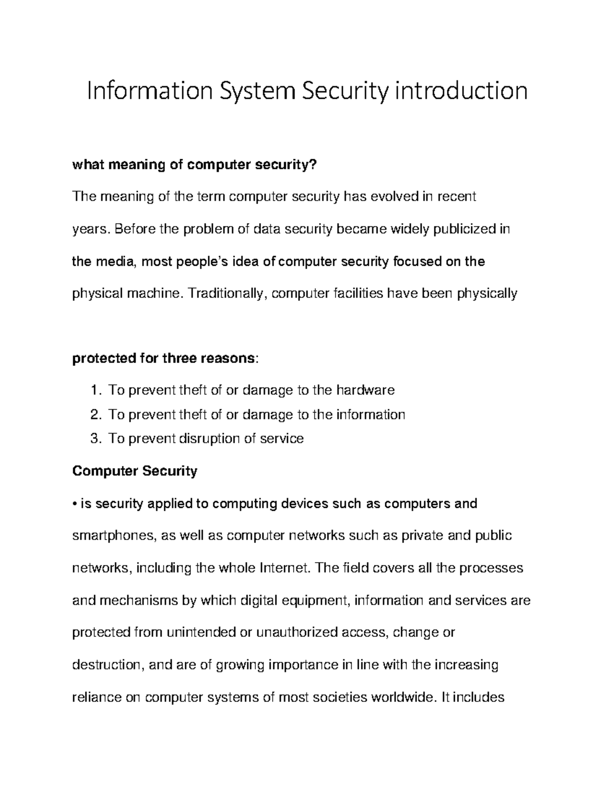 Information System Security introduction - Before the problem of data ...