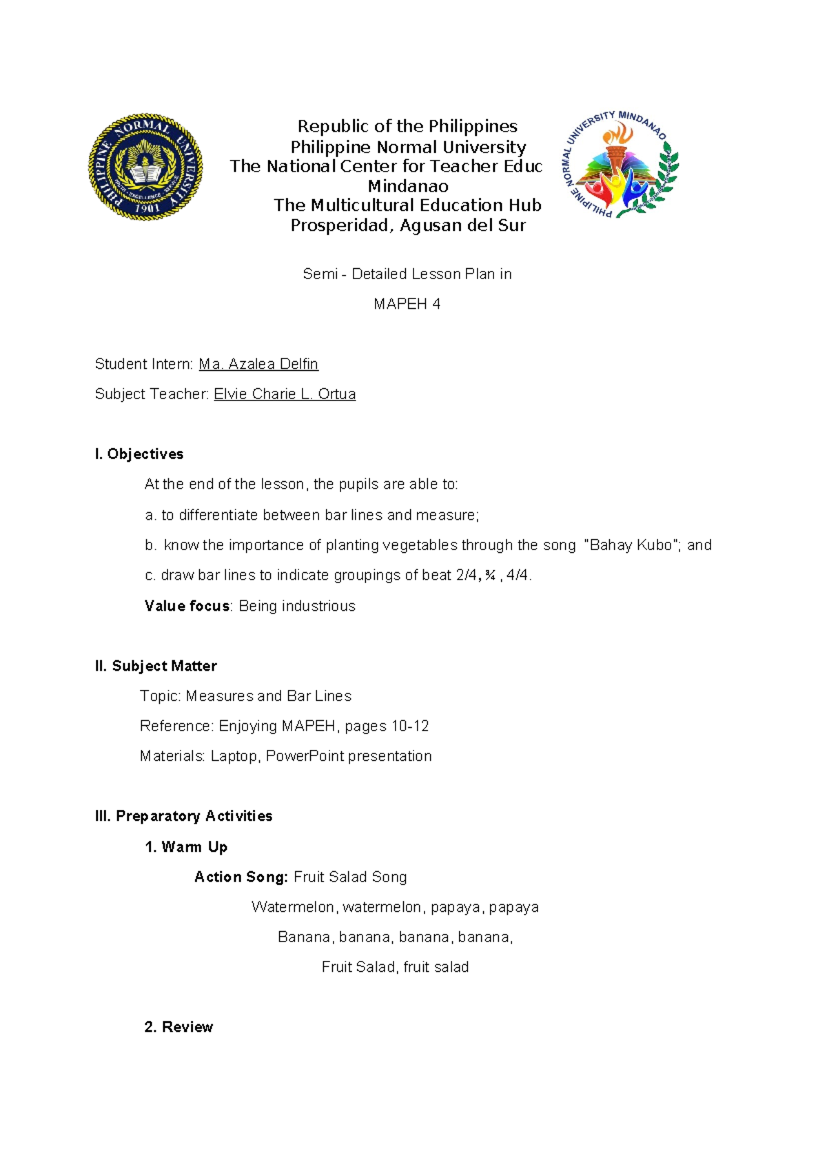 Mapeh-4 094117 - Lesson plan mapeh 4 - Republic of the Philippines ...