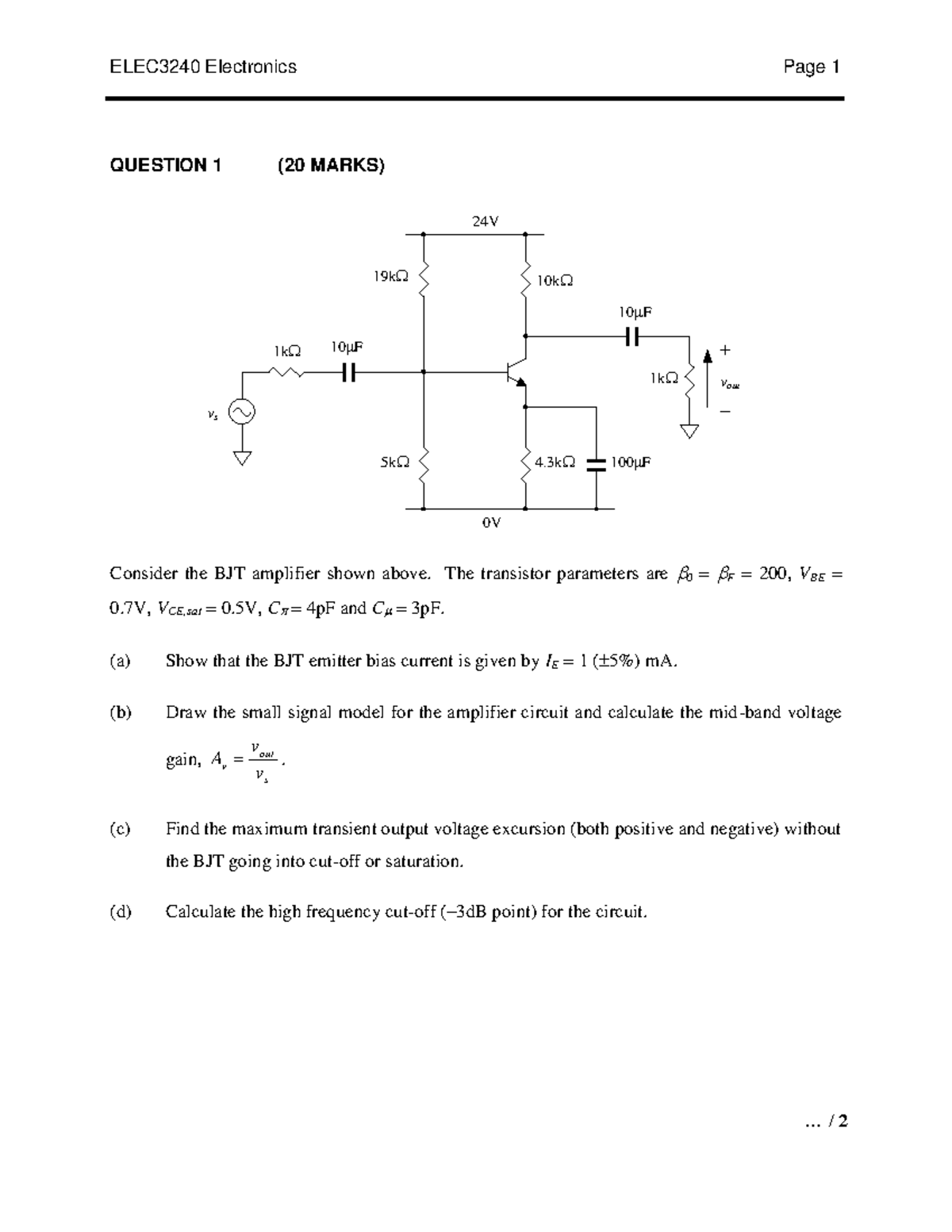 Exam 1 June 2005, Questions and Answers - ELEC3240 Electronics QUESTION ...