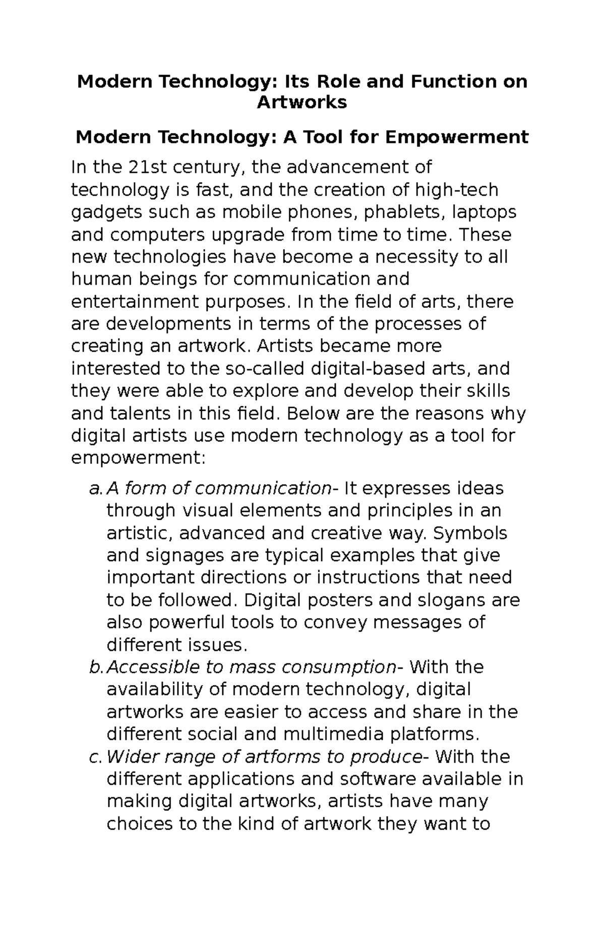 Modern Technology - ARTS - Modern Technology: Its Role and Function on ...