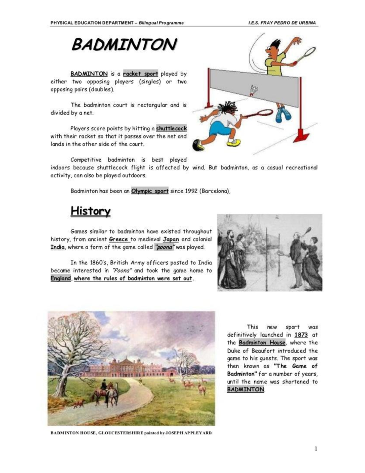 Badminton - Physical Education - Studocu