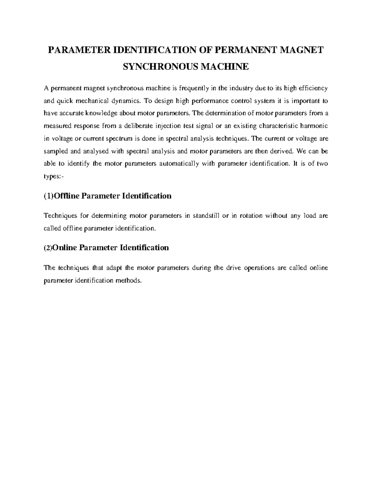 PARAMETER IDENTIFICATION OF PERMANENT MAGNET SYNCHRONOUS MACHINE - PARAMETER IDENTIFICATION OF ...