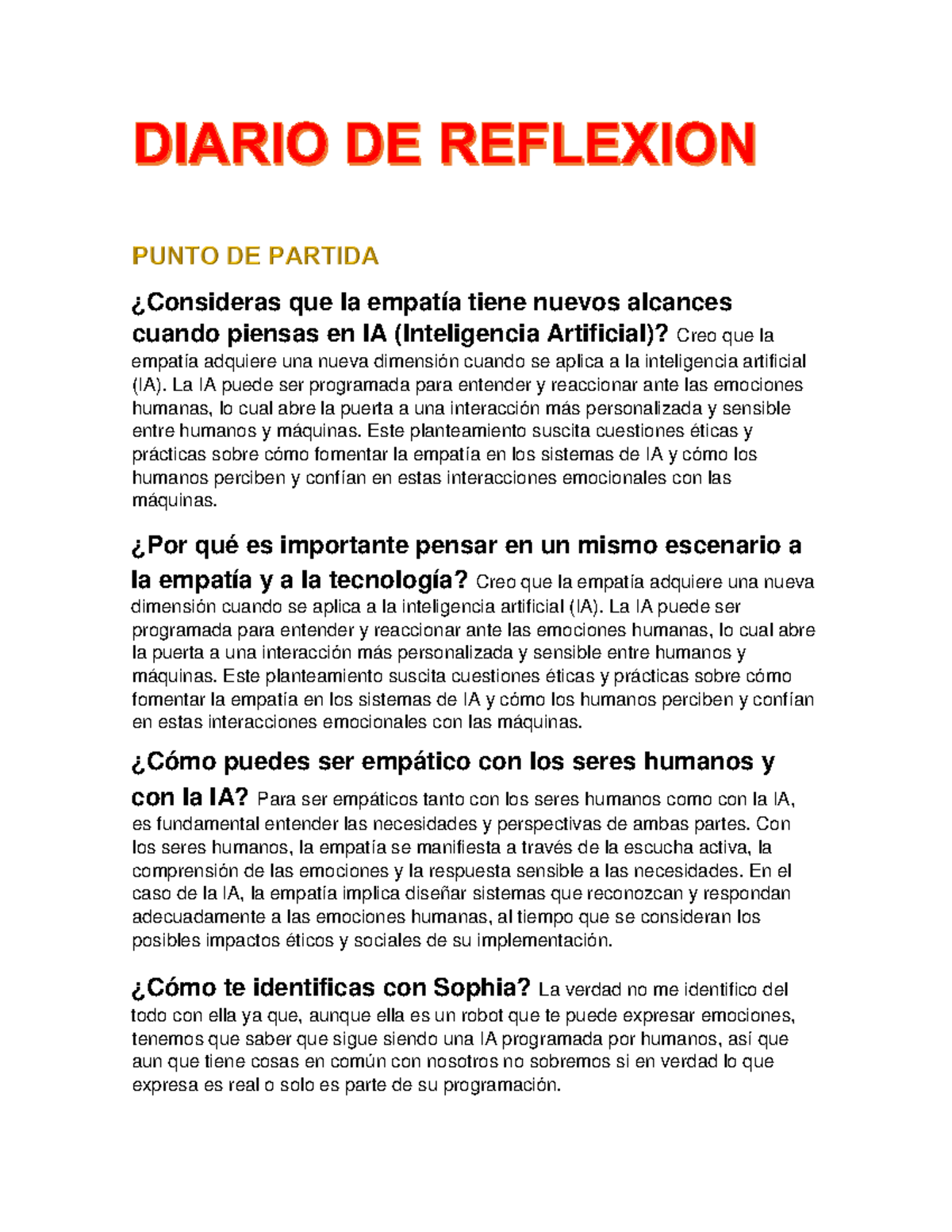 Diario DE Reflexion Unidad 2 - ¿Consideras que la empatía tiene nuevos alcances cuando piensas ...