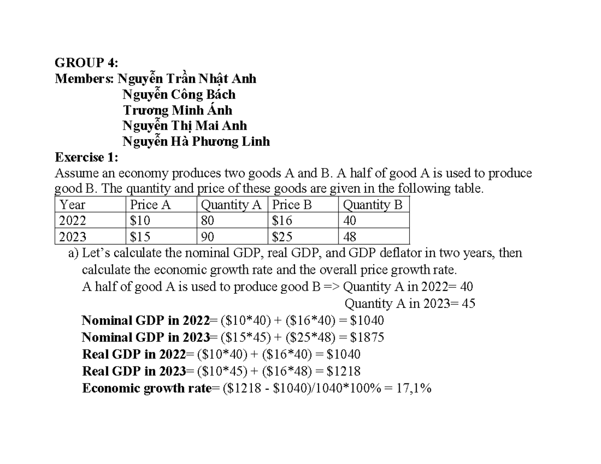 Week 1 GDP - Kinh tế Vi mô bài tập thực tế áp dụng - GROUP 4: Members: Nguyễn Trần Nhật Anh ...