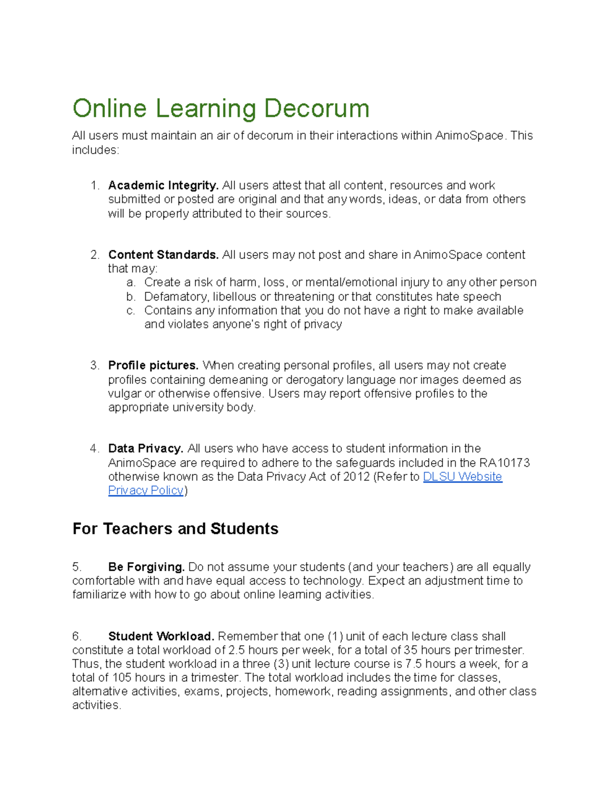 Animo+Space+online-course-decorum - Online Learning Decorum All users ...