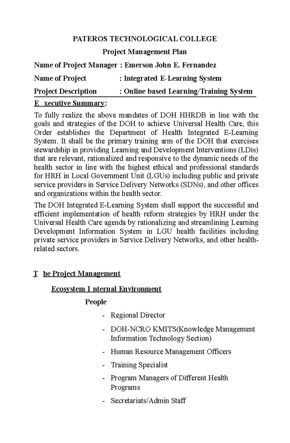 Midterm Project Management - PATEROS TECHNOLOGICAL COLLEGE Project ...