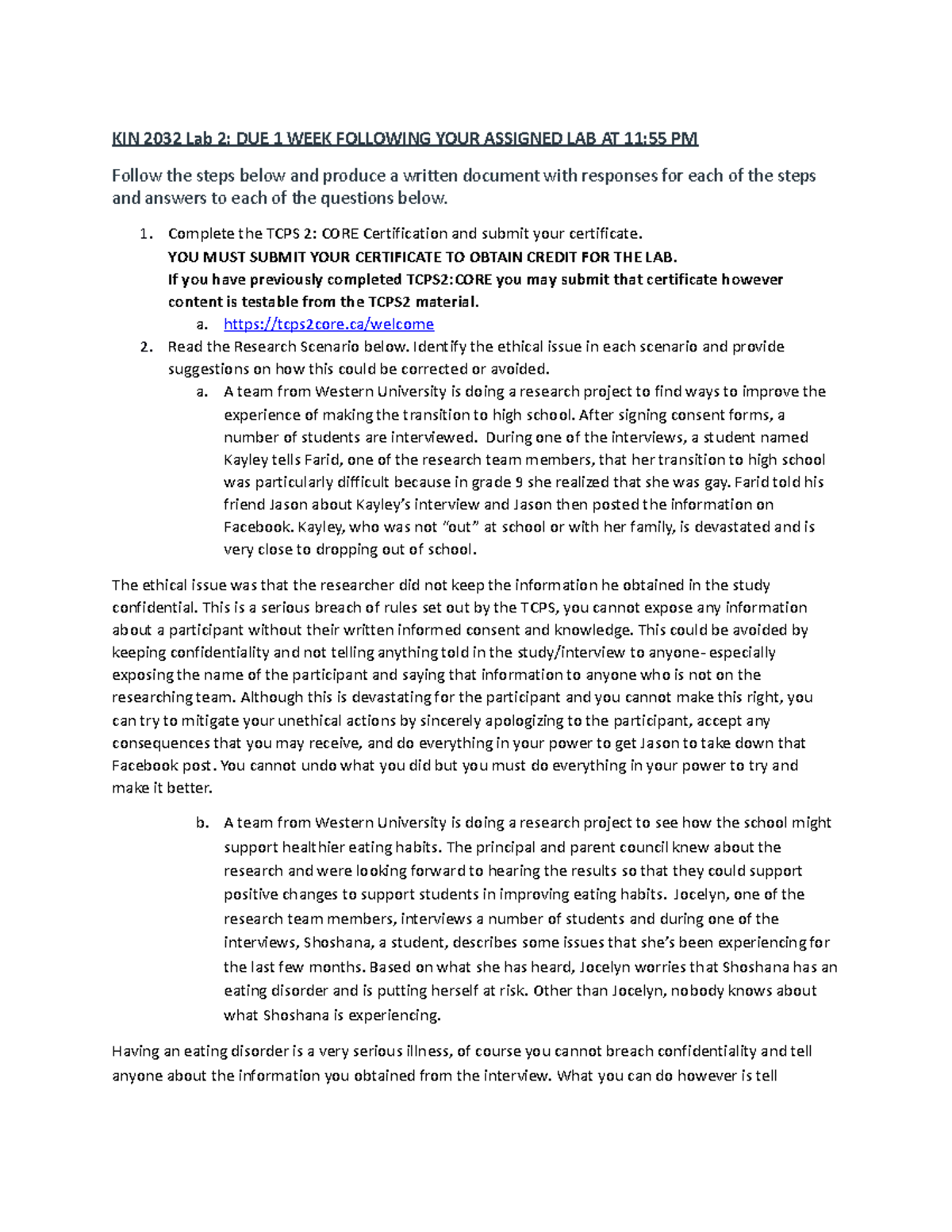 Lab^M 2^M-^M2023 - lab work - KIN 2032 Lab 2: DUE 1 WEEK FOLLOWING YOUR ...