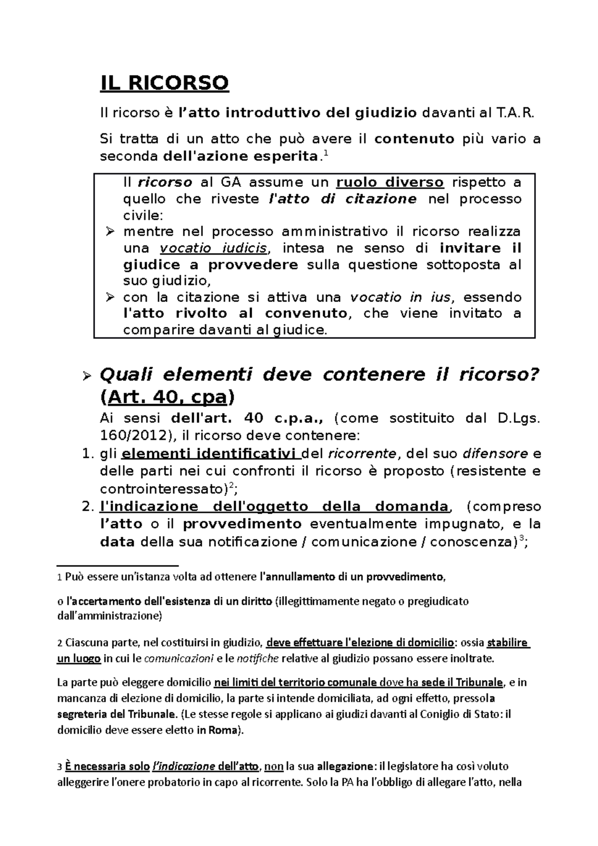 Il ricorso nel processo amministrativo - IL RICORSO Il ricorso è l’atto ...