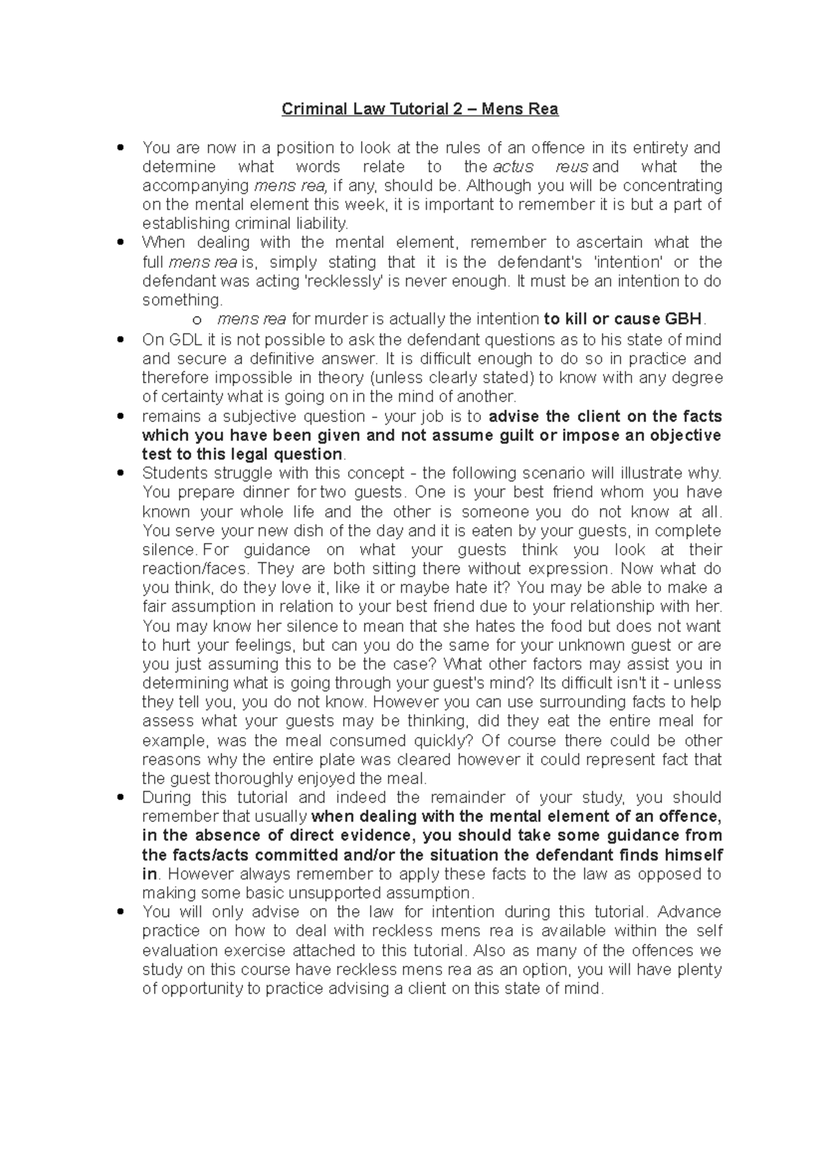 Criminal Law Tutorial 2 – Mens Rea - Criminal Law Tutorial 2 – Mens Rea ...
