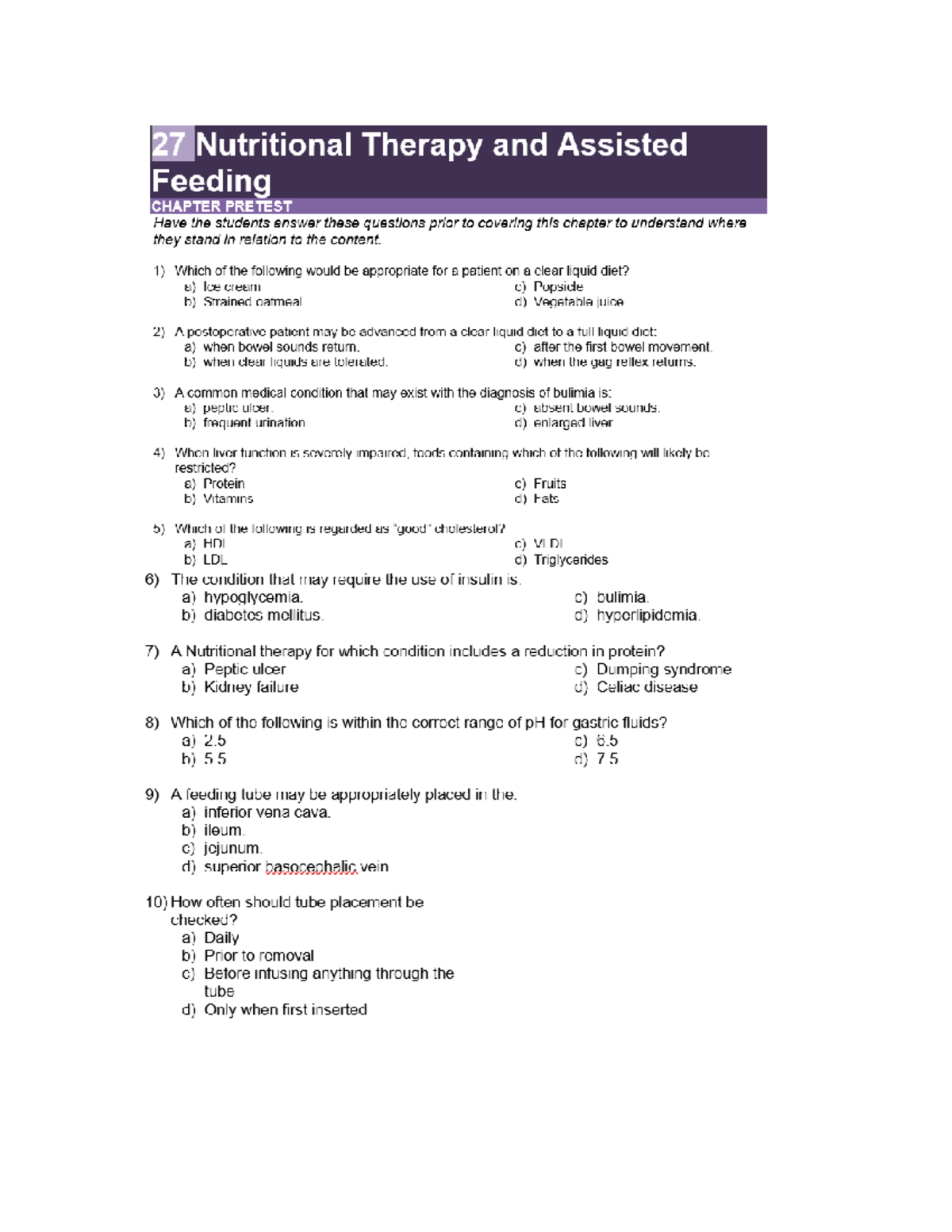 Ch 27 prechapter questions - 27 Nutritional Therapy and Assisted ...