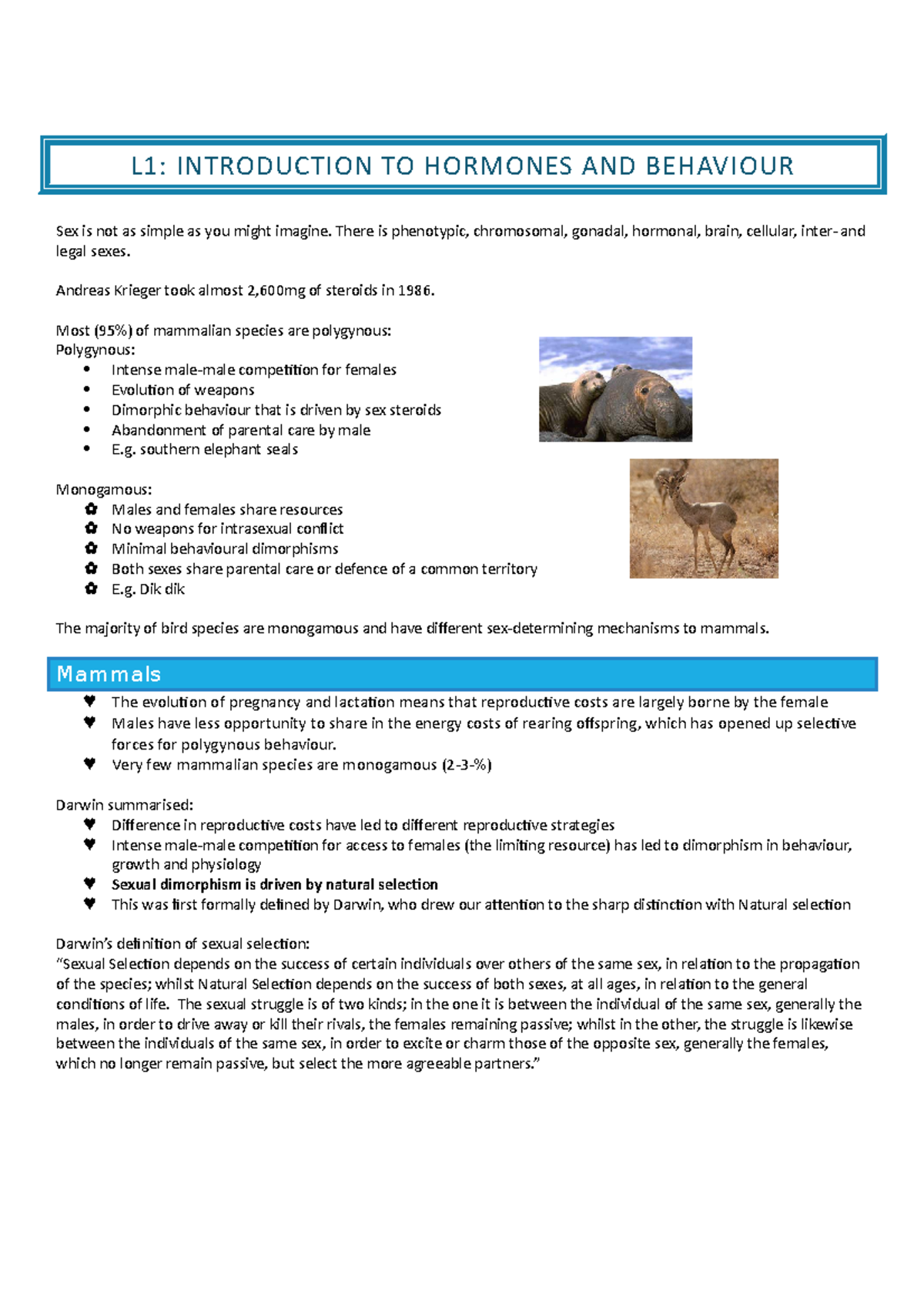 Hormones and behaviour L1-6 - Hormones and behaviour L1: INTRODUCTION ...
