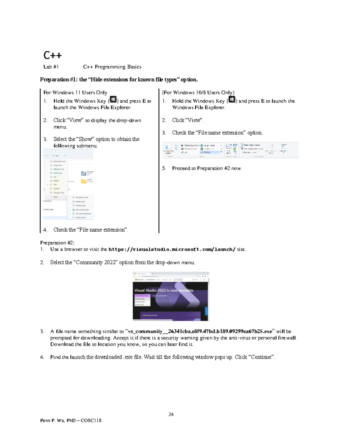 Lab00 - 24 C++ Lab #1 C++ Programming Basics Preparation #1: the “Hide extensions for known file ...