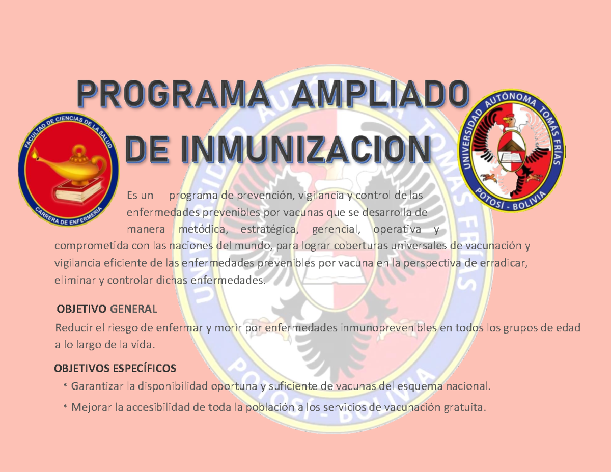 Programa Ampliada DE Inmunizacion (PAI)grupo - OBJETIVO GENERAL Reducir ...