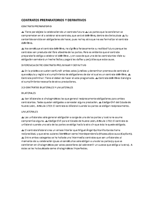 Contratos preparatorios y definitivos CONTRATOS PREPARATORIOS ...