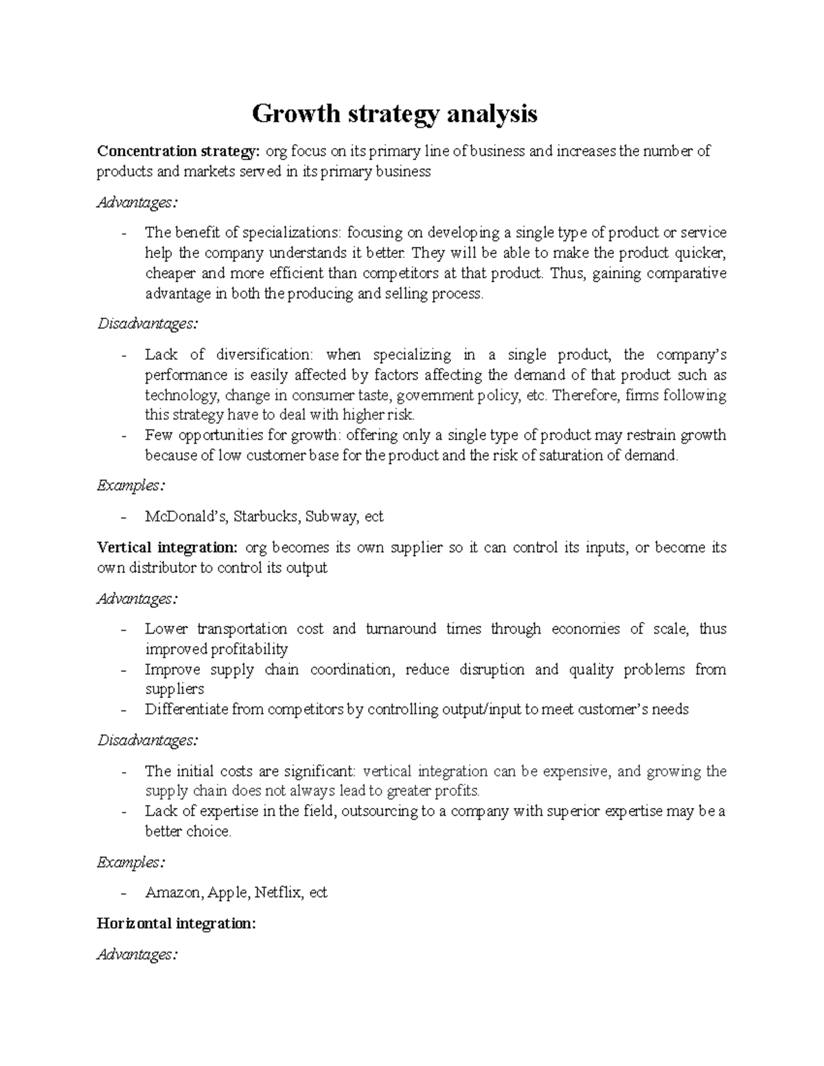Growth strategy analysis - Growth strategy analysis Concentration ...