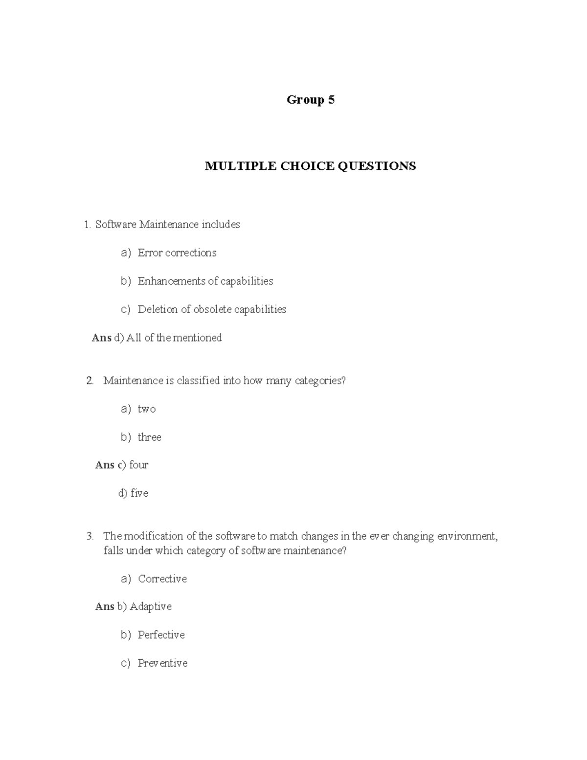 Group 5 questions and answers - Group 5 MULTIPLE CHOICE QUESTIONS 1 ...