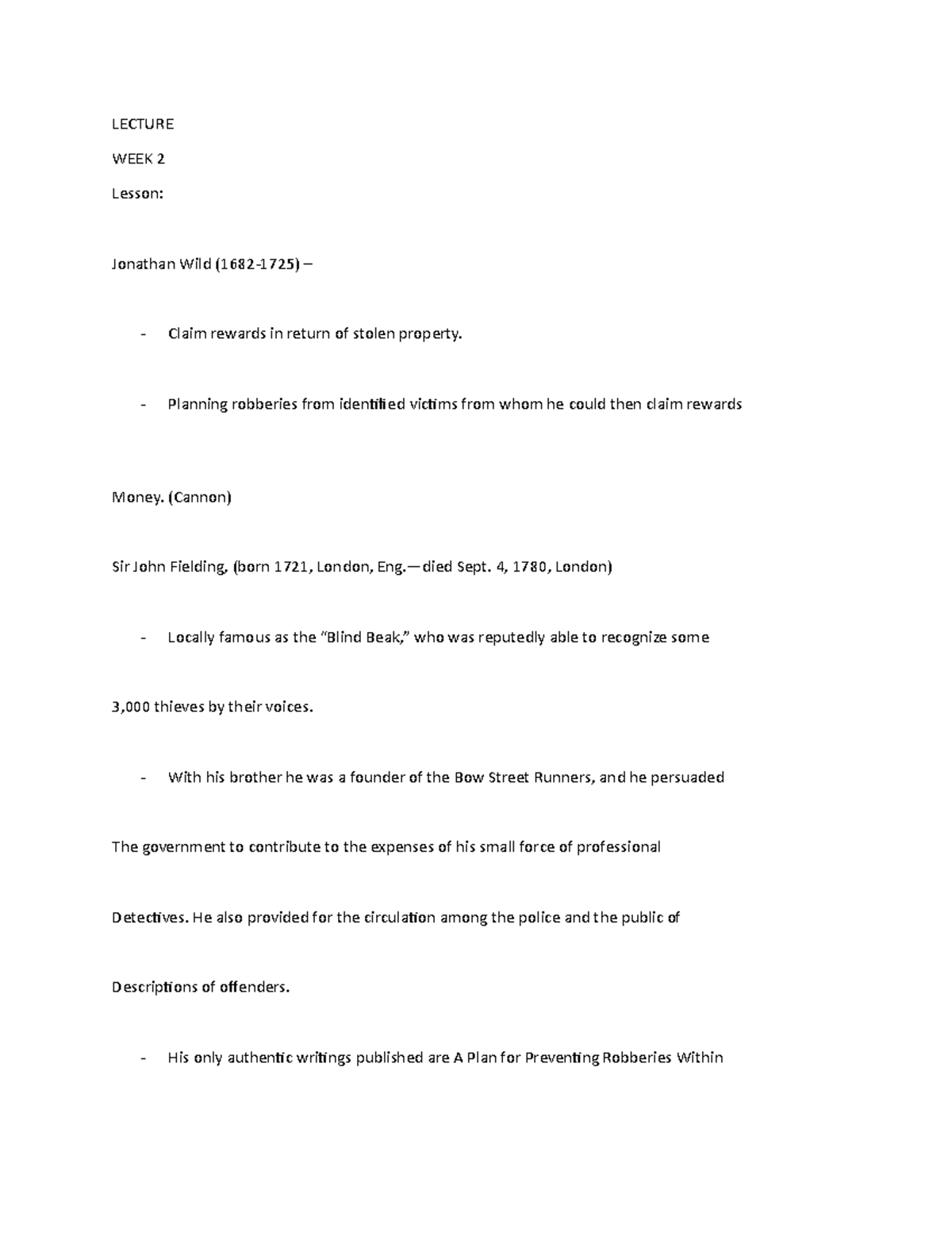 Lecture FOR CDI - LECTURE WEEK 2 Lesson: Jonathan Wild (1682-1725 ...