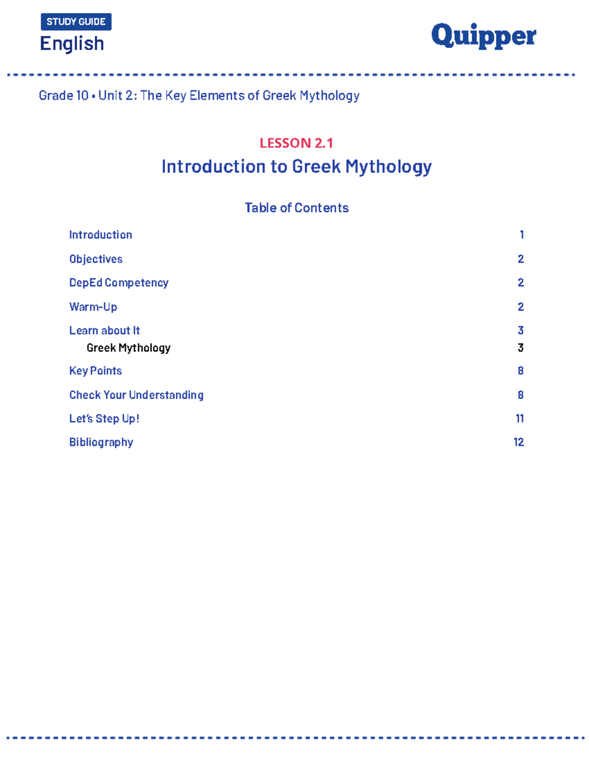 ME Eng 10 Q1 0201 SG Introduction to Greek Mythology - Grade 10 • Unit ...