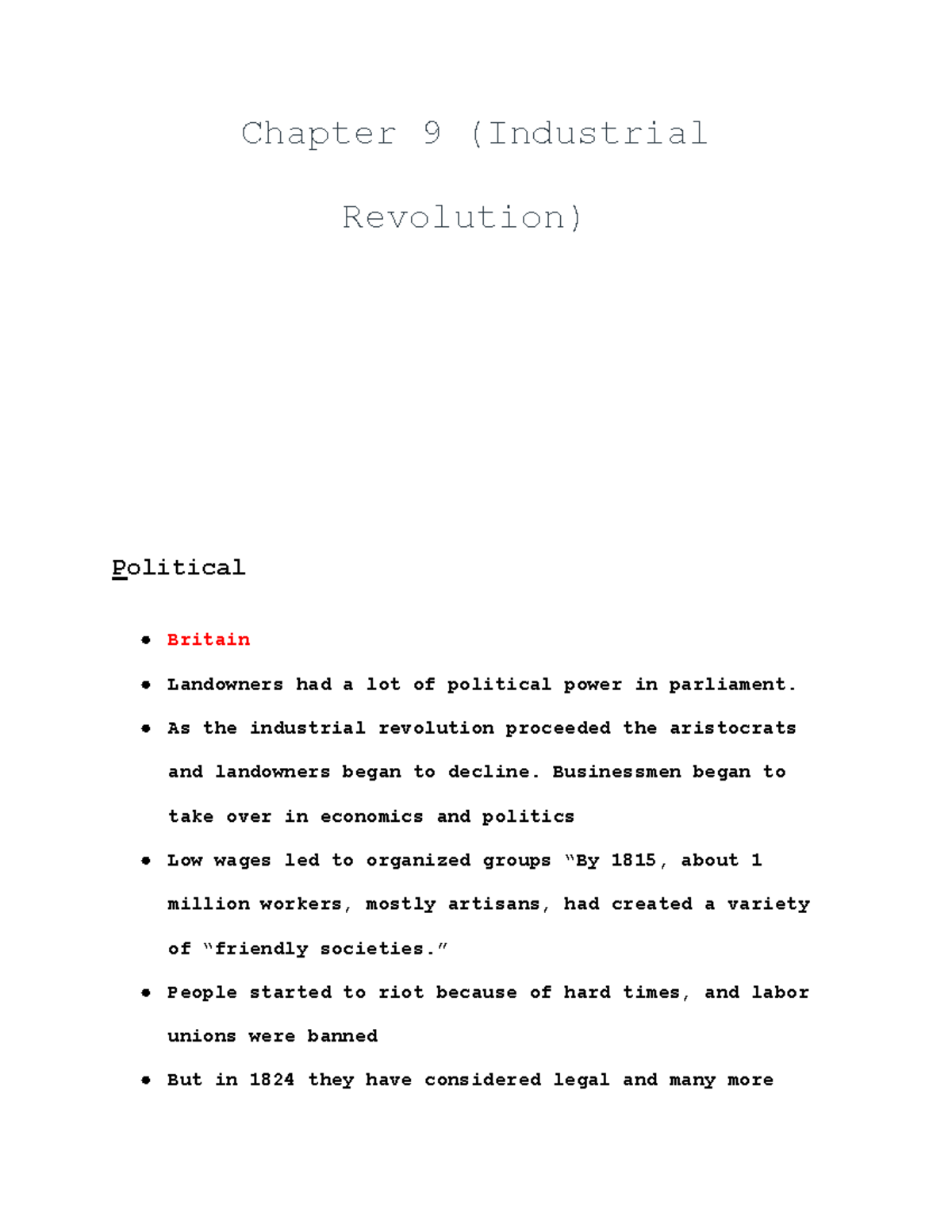 Chapter 9 (Industrial Revolution) Breakdown - Chapter 9 (Industrial ...