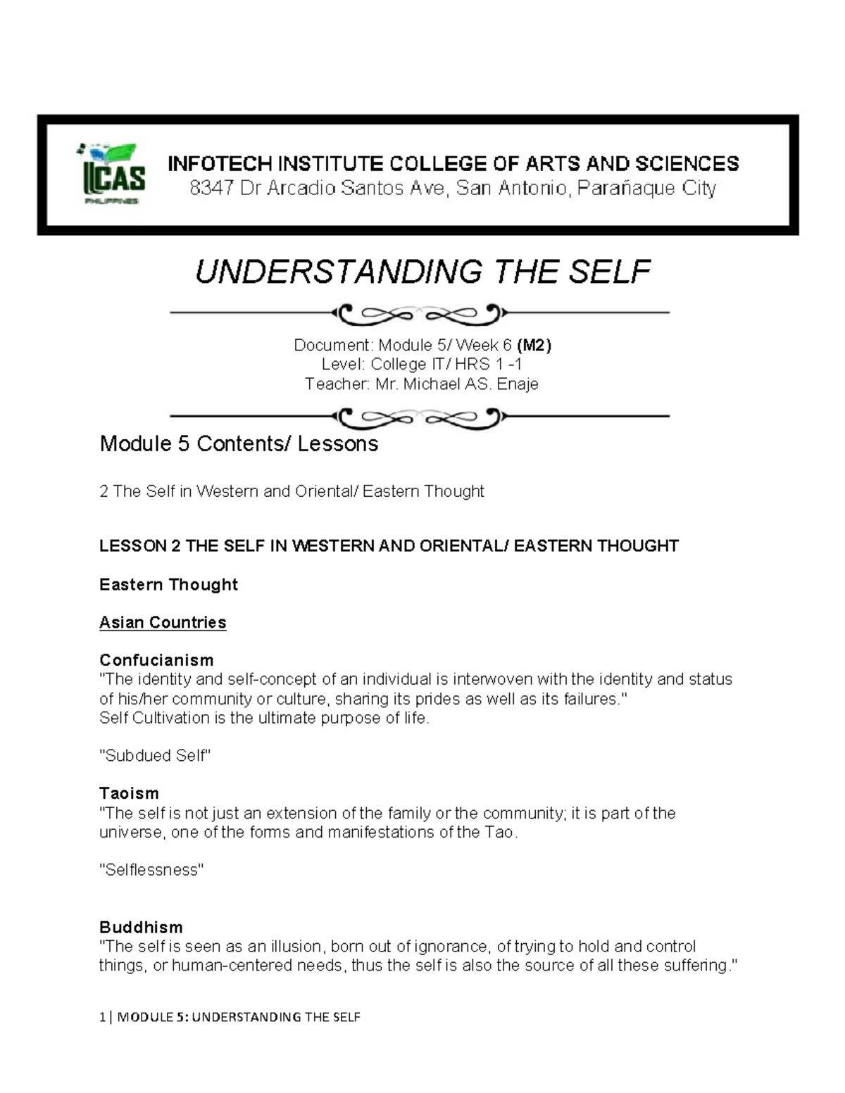 Understanding THE SELF Module 5 - 1 | MODULE 5: UNDERSTANDING THE SELF UNDERSTANDING THE SELF ...