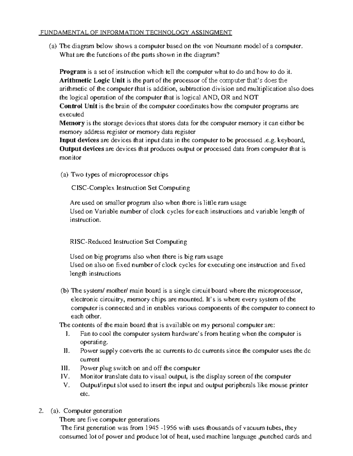 Fundamental OF Information Technology Assingment - FUNDAMENTAL OF ...