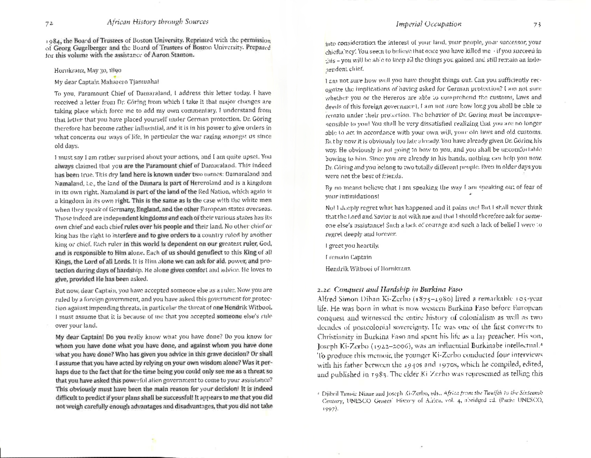 Lettera di Hendrik Witbooi a Maharero Tjamuaha, 30 maggio 1890, in N.J ...