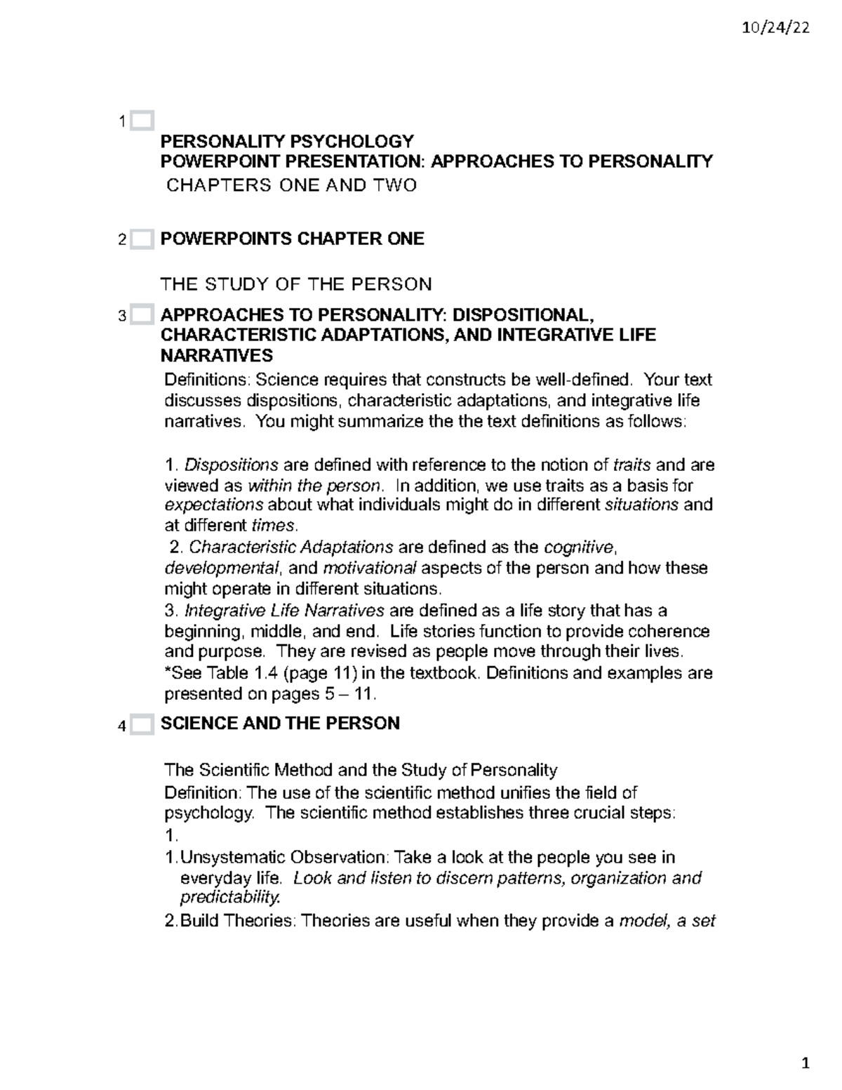 PSYC 2301 Outline - 10/24/ 1 PERSONALITY PSYCHOLOGY POWERPOINT ...