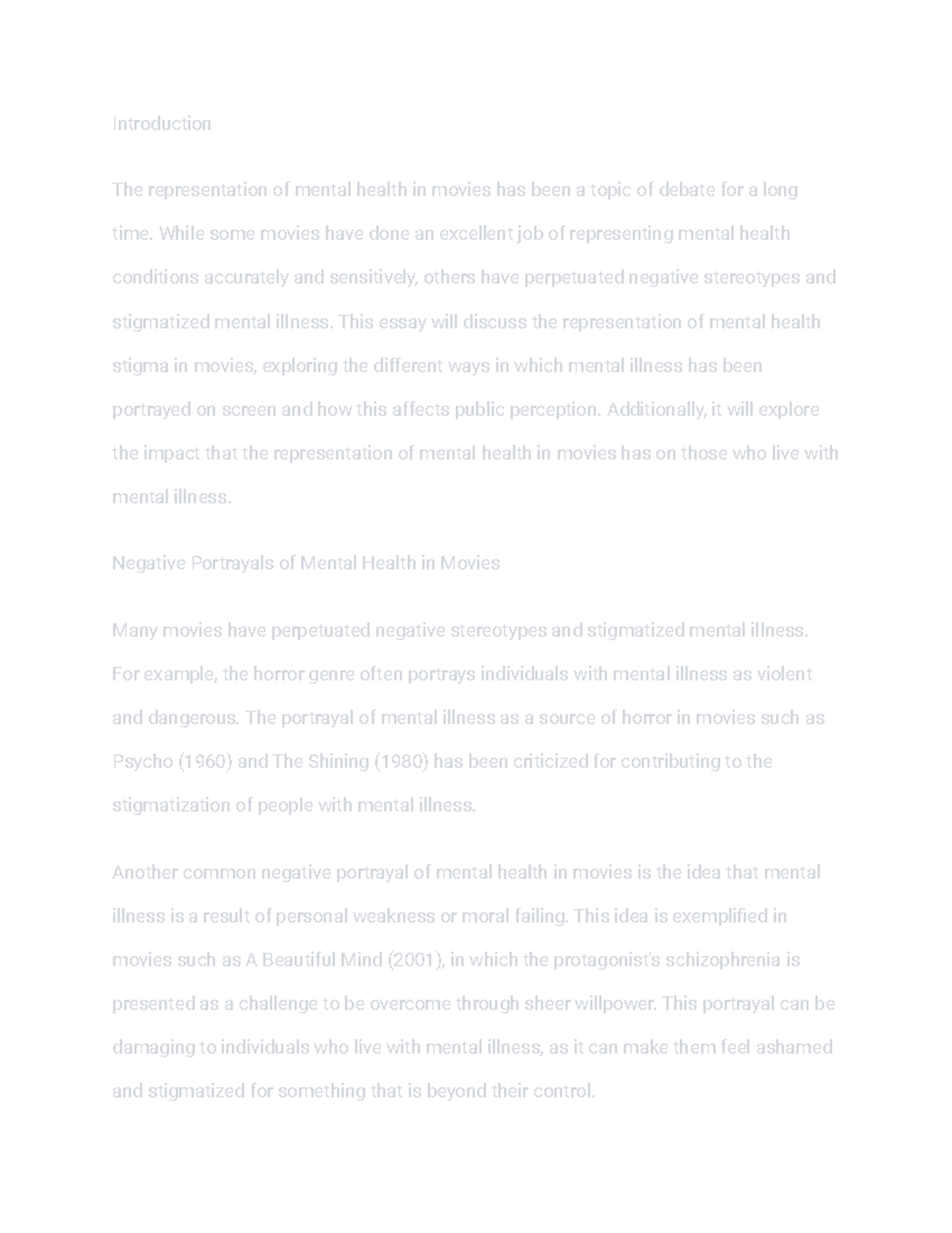 Mental Health Stigma in Film - Introduction The representation of ...