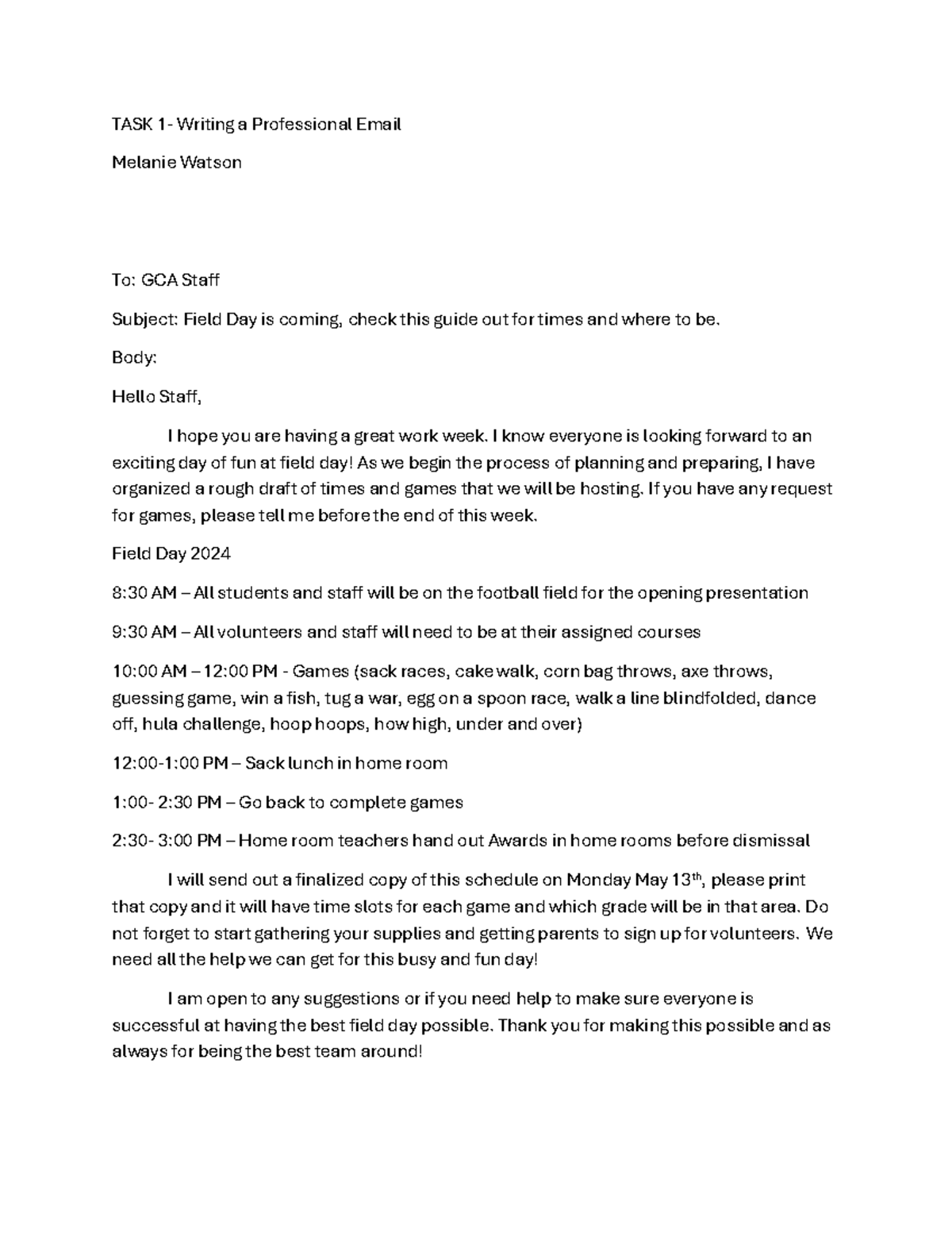 Task 1- professional email - TASK 1- Writing a Professional Email ...