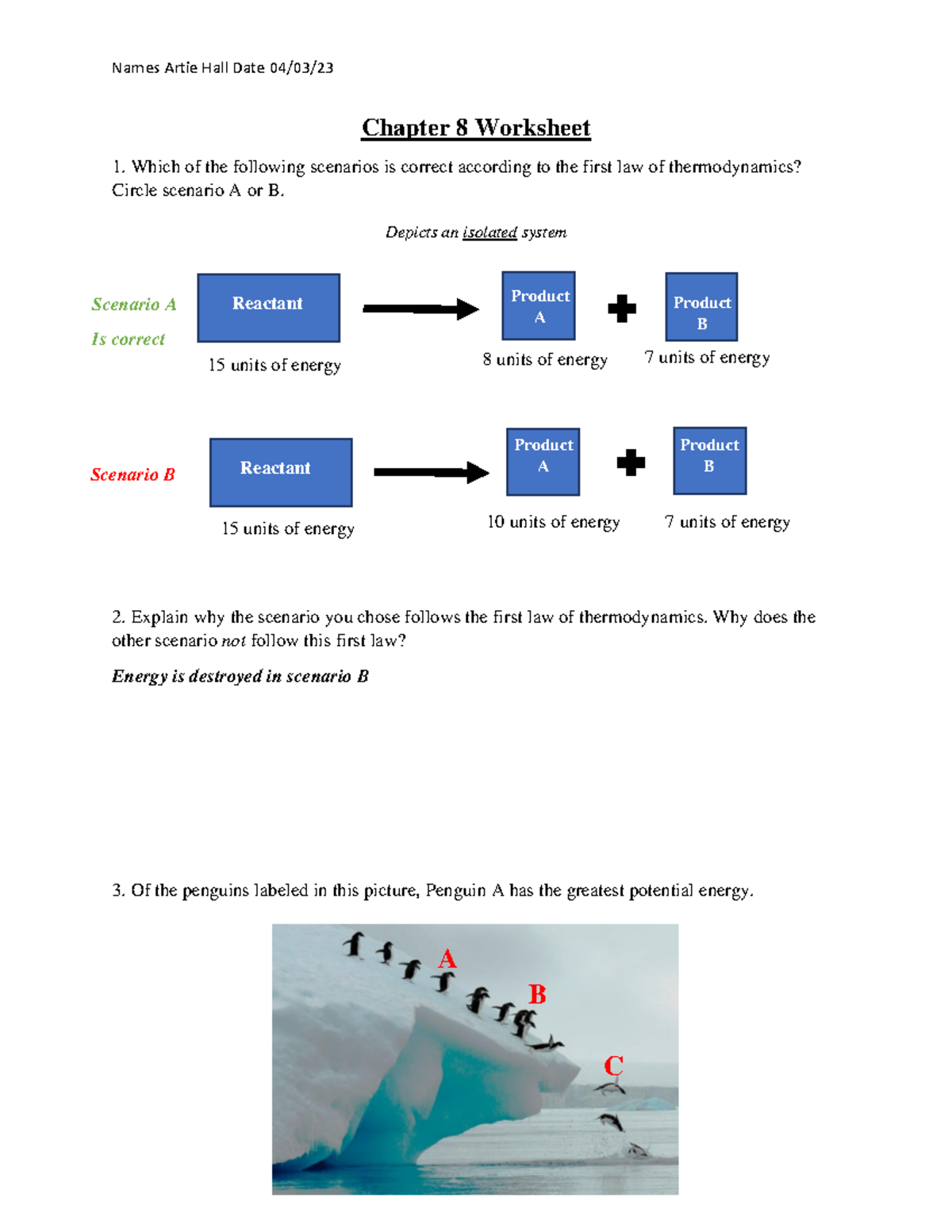Chapter 8 worksheet - gibson - Scenario A Is correct Scenario B 15 ...