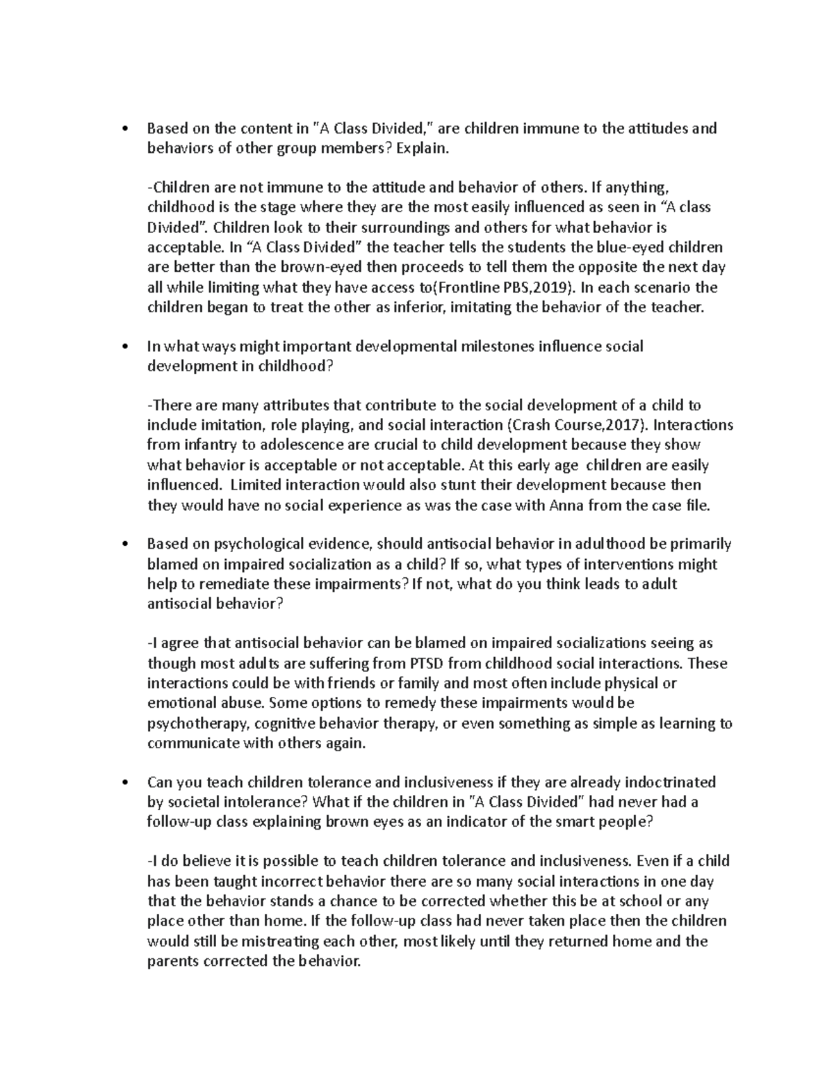 Module 2 discussion - Based on the content in "A Class Divided," are ...