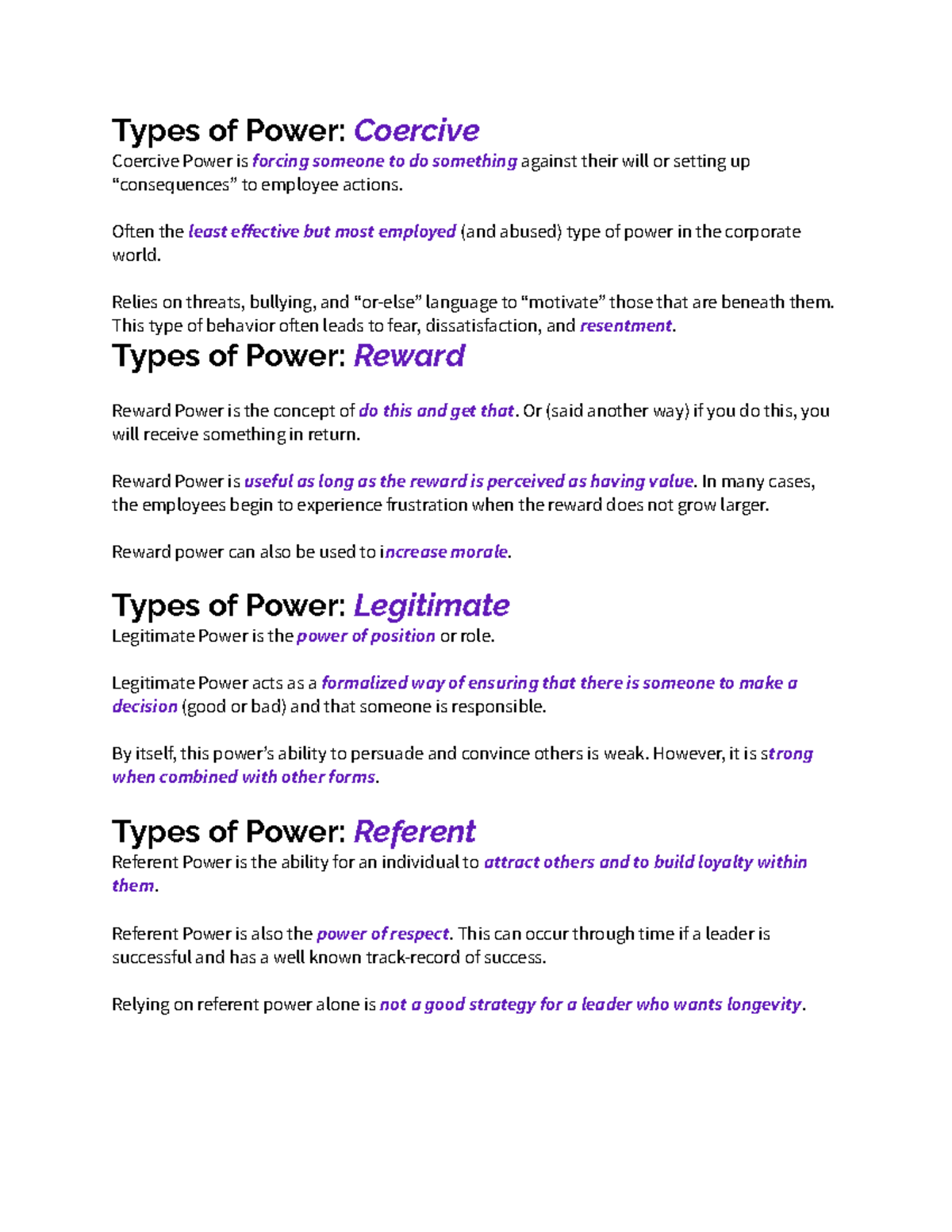 Types OF Power COMM 101 - Notes for Cindy Roper's Exam 3 and Final ...