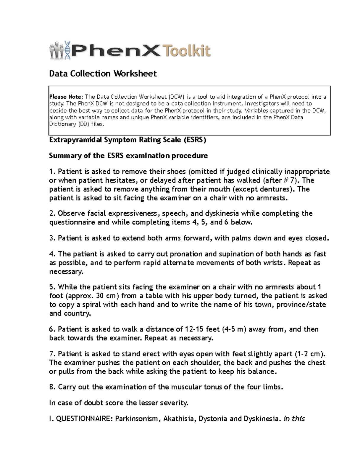 PX661601 - It is an Extrapyramidal ratings scale - Data Collection ...