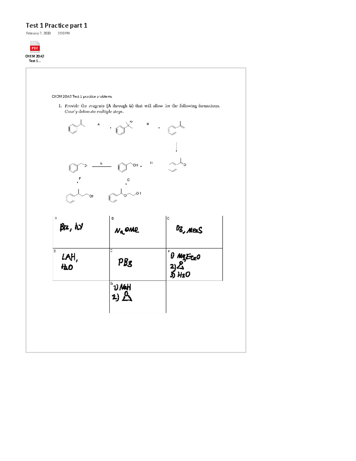 Test 1 practice - Chem 2Ob3 - Warning: TT: undefined function: 32 CHEM ...