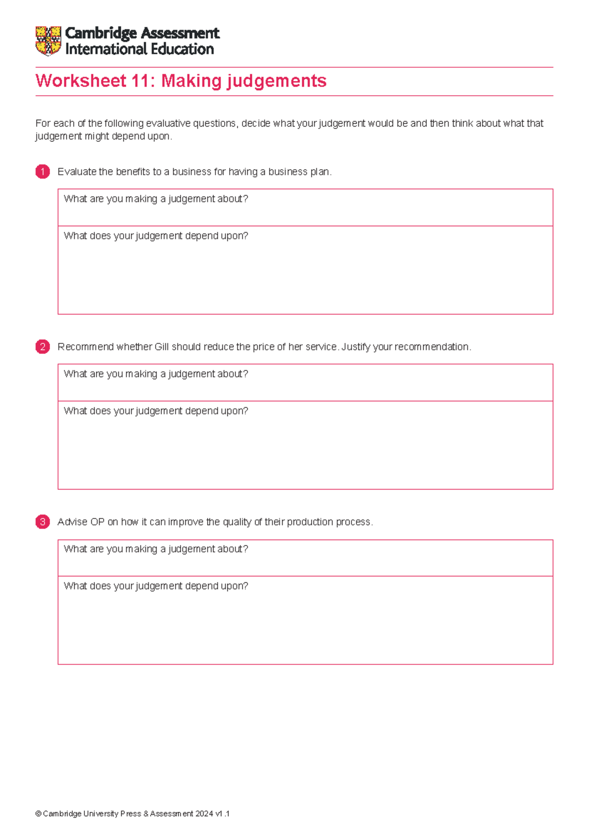 AO4 Worksheet 11 Making judgements - © Cambridge U niversity Press ...