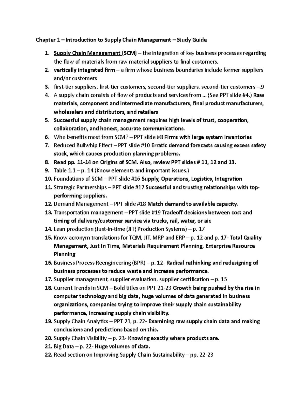 Chapter 1 Study Guide - Chapter 1 – Introduction to Supply Chain ...
